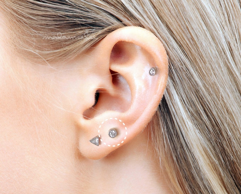 Mini Circle CZ Ear Piercing 16G Cartilage Earrings Helix - Etsy