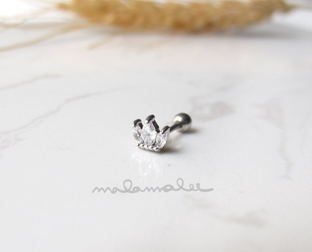 Mini Crown Ear Piercing, Crown Stud CZ Earrings, 16G Cartilage Earring ...