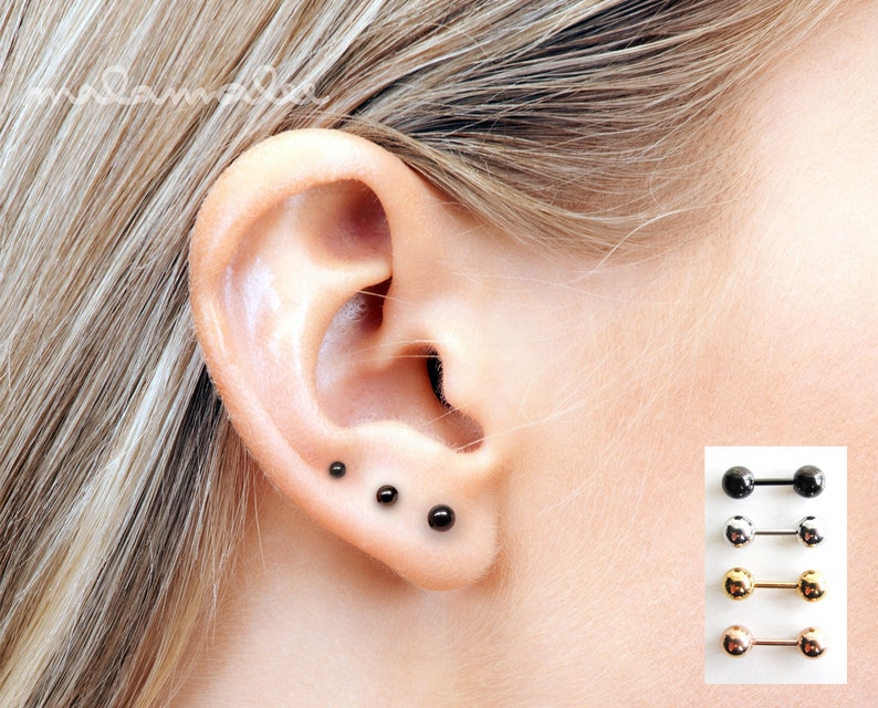 Set of 3 Surgical Steel Earrings Stud Barbell Earring Helix - Etsy