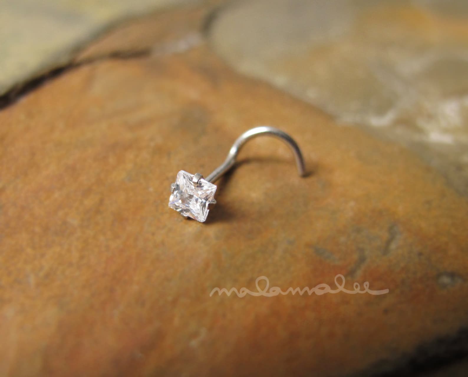 3mm Square, Heart, Star Nose Ring Stud, 20G, CZ Star Nose Stud ...