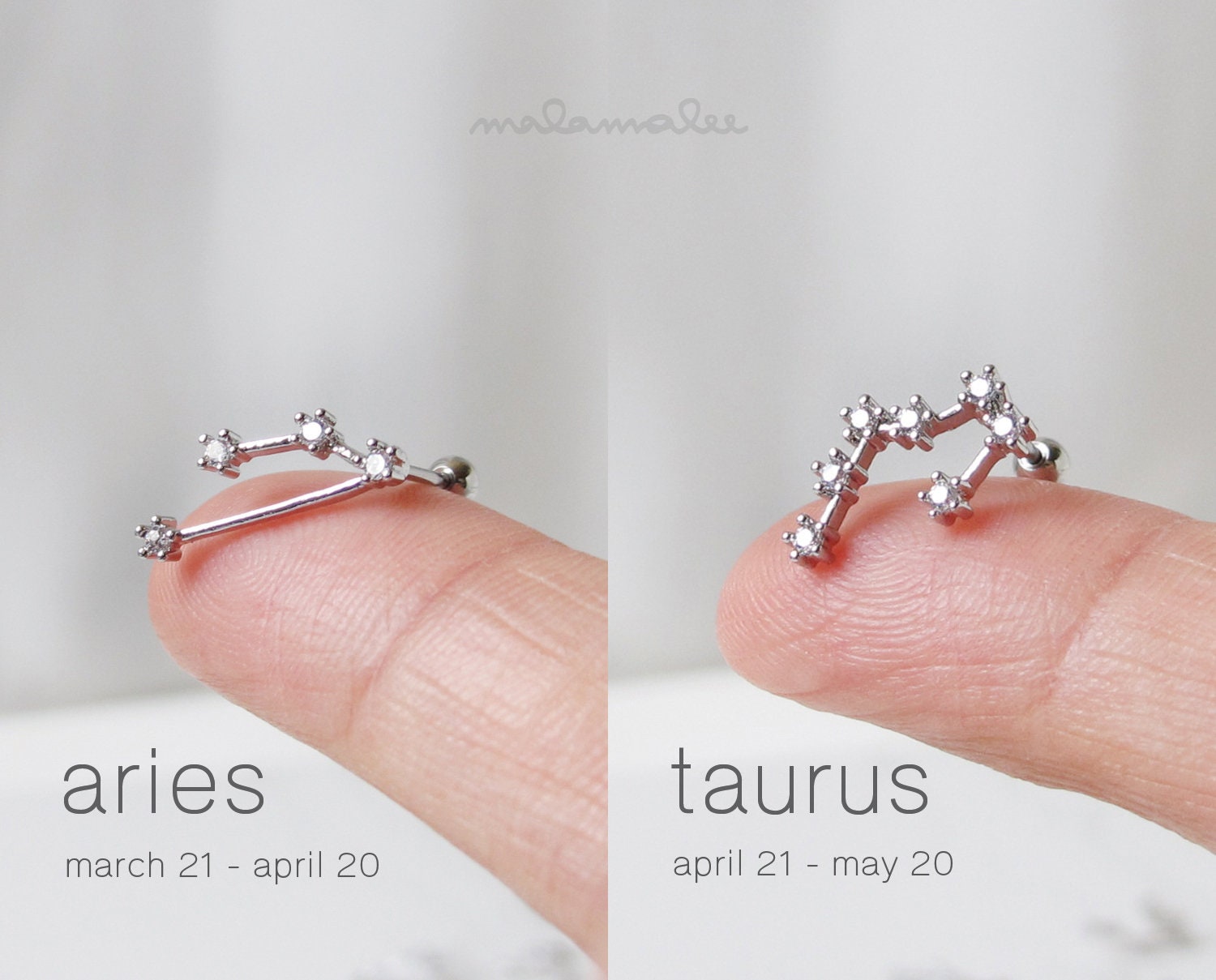 12 Zodiac Constellation Ear Piercing CZ Stud Earrings 20G | Etsy