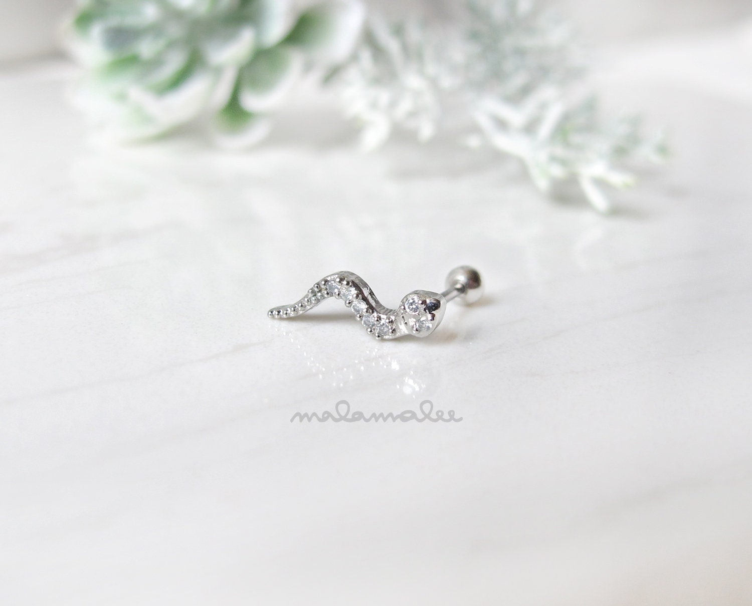 Mini Snake Pavé CZ Cartilage Stud Earrings 20G Cartilage | Etsy