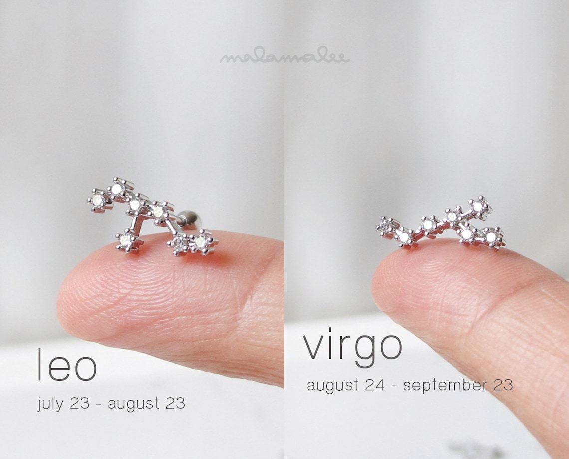 12 Zodiac Constellation Ear Piercing CZ Stud Earrings 20G | Etsy