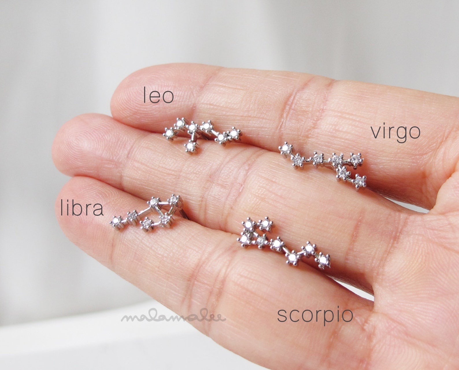 12 Zodiac Constellation Ear Piercing CZ Stud Earrings 20G | Etsy