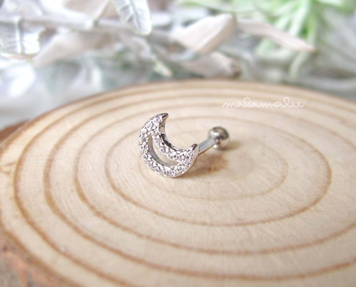 Sparkly Open Crescent Moon Ear Piercing CZ Stud Earrings 16G - Etsy