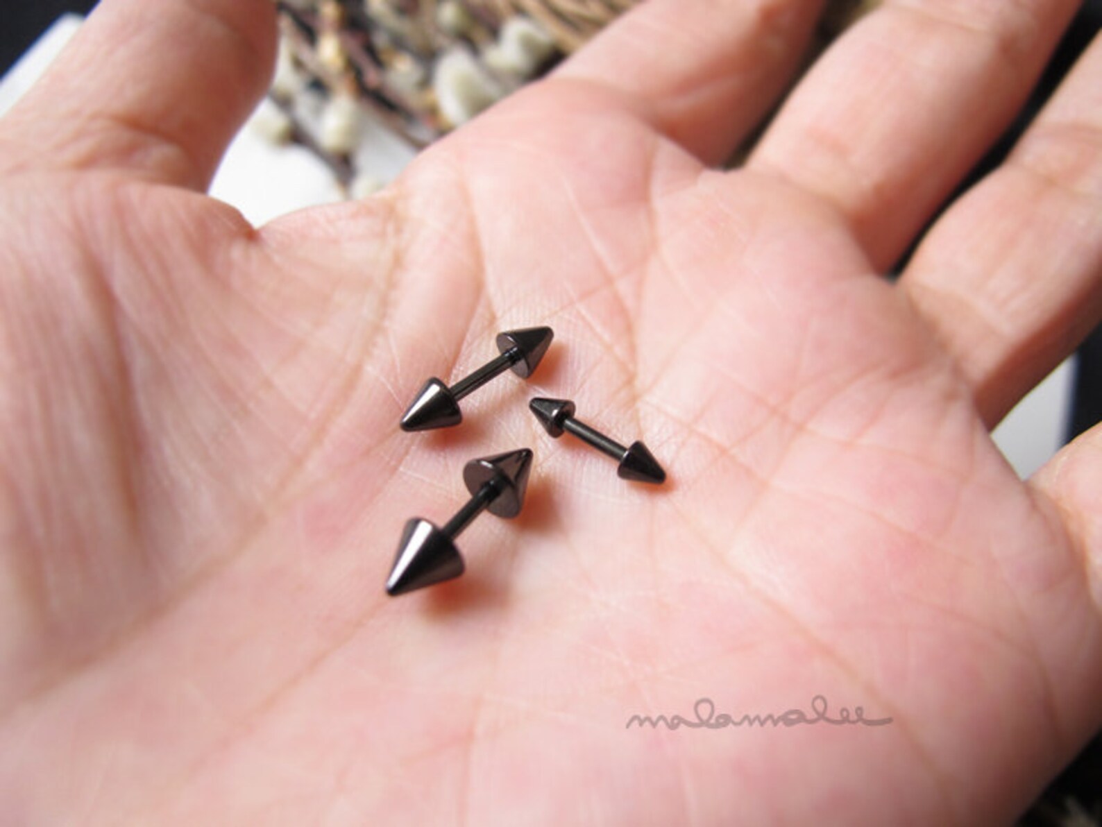 Set of 3 Spike Earrings Surgical Steel Stud Earring Black | Etsy