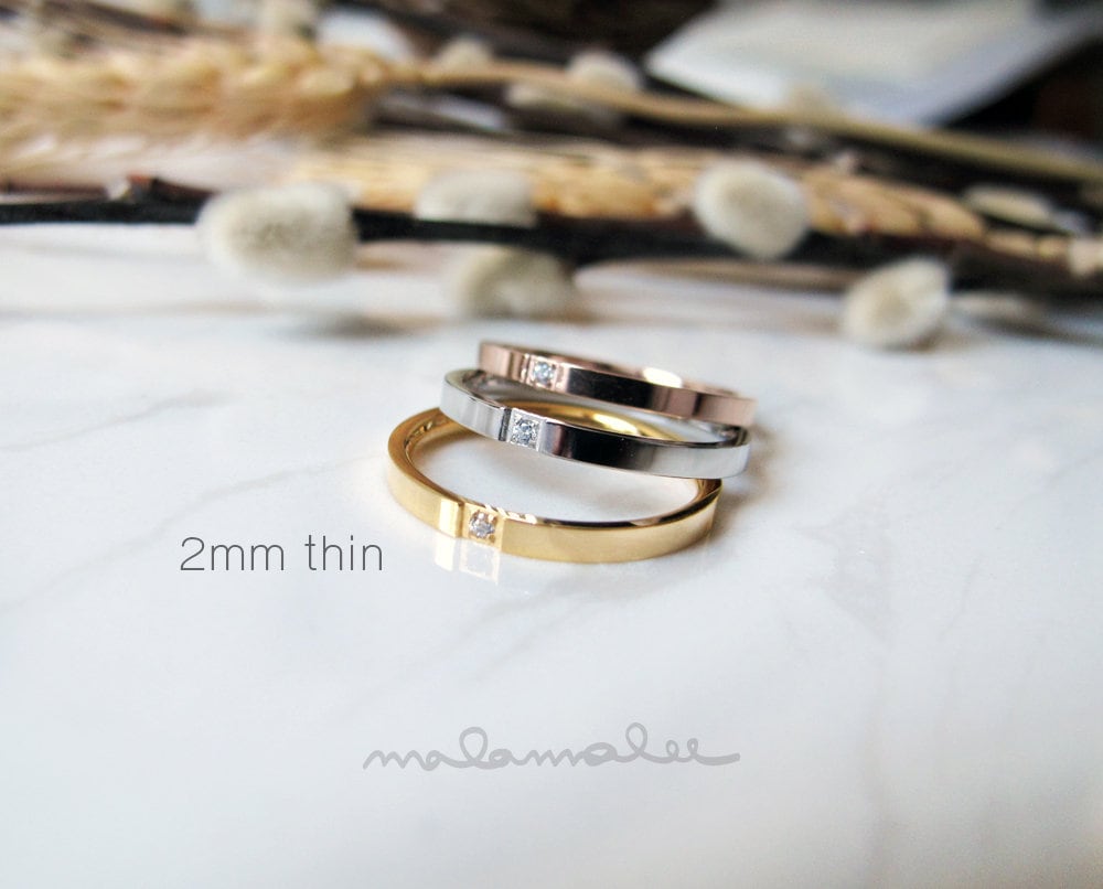 Thin 2mm Ring With Clear Stone Stackable Ring Minimalist - Etsy