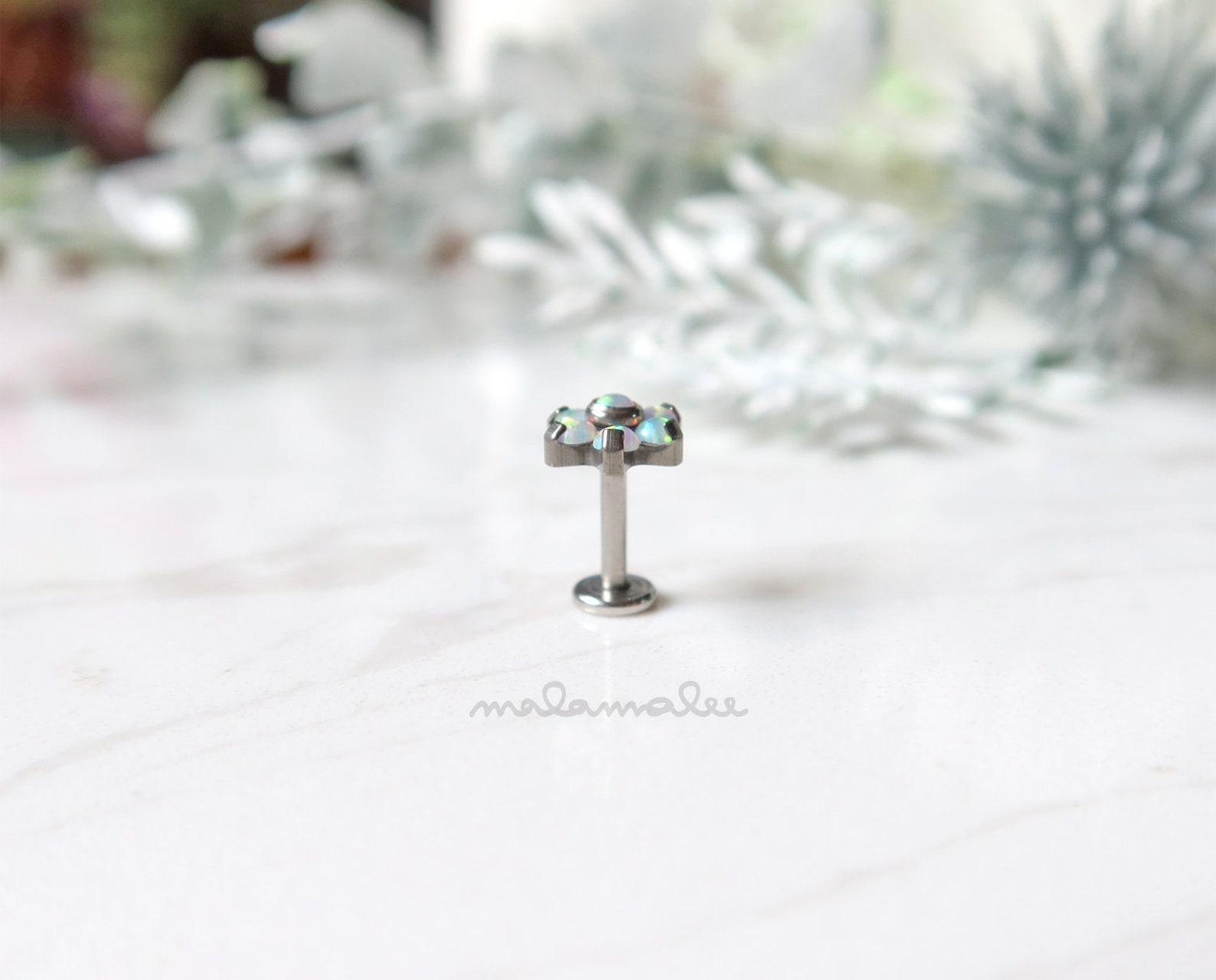 White Opal Flower Internally Threaded Flat Back Earrings - Etsy