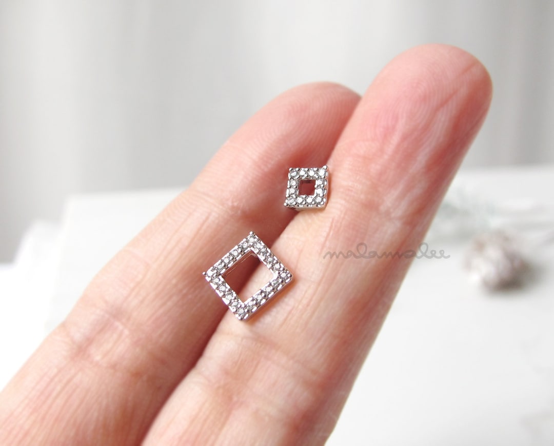 CZ Square Ear Piercing, Square Stud CZ Earrings, 16G Cartilage Earrings ...