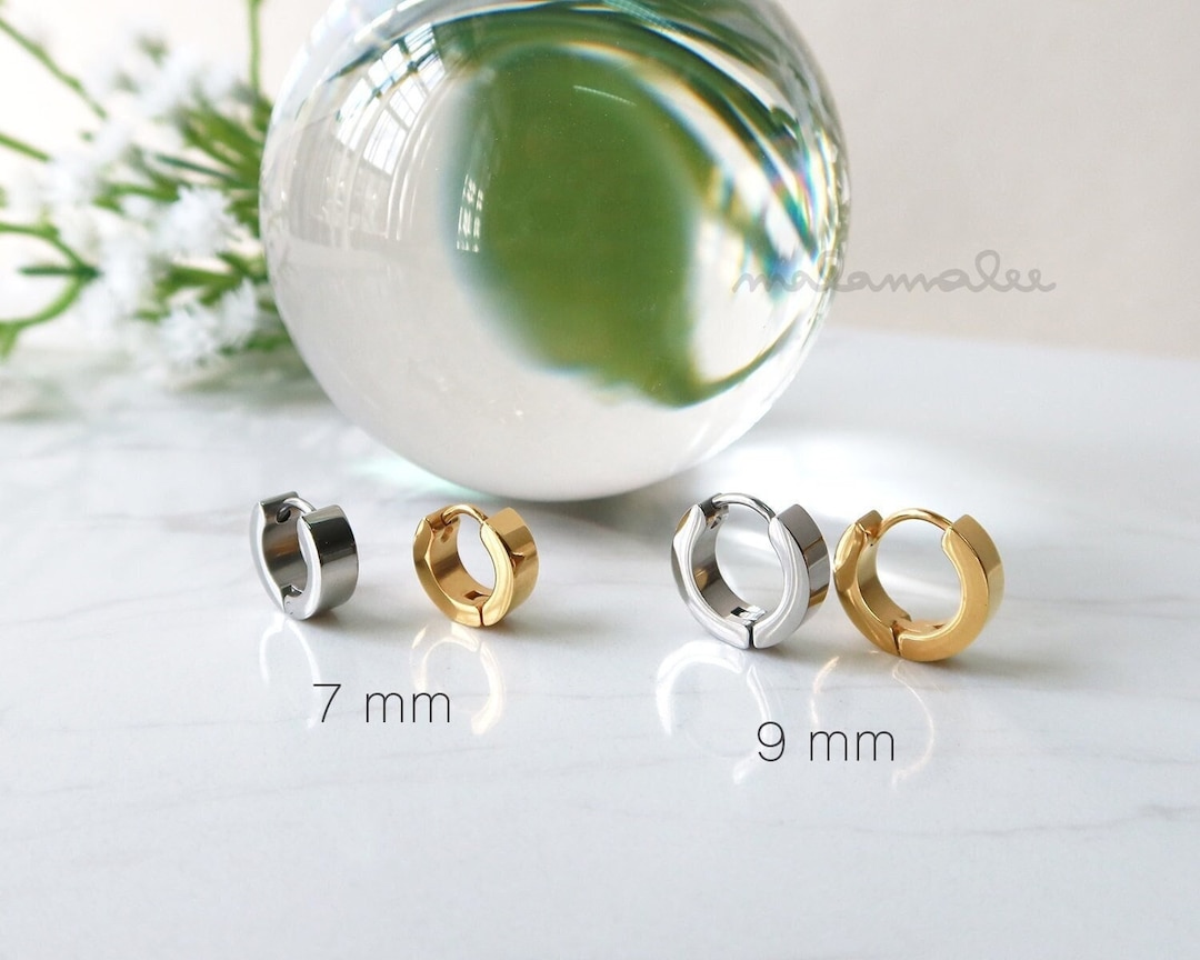 Tiny Flat Huggie Hoop, 4mm Wide, Platinum / Gold Hoop Earrings, Mens ...