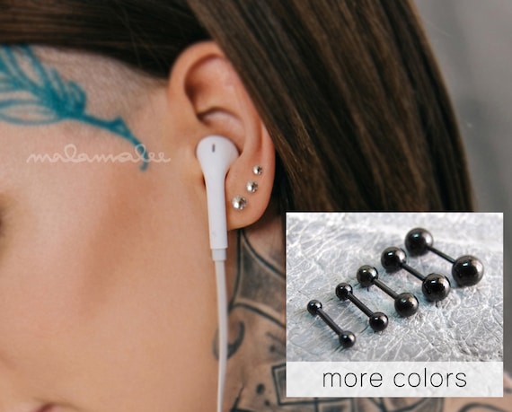 Set of 5 Ball Ear Piercing Black Rose Gold Earrings - Etsy