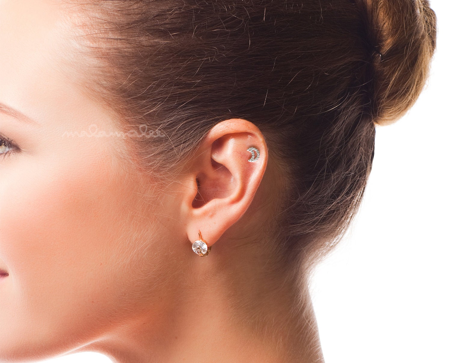 Sparkly Open Crescent Moon Ear Piercing CZ Stud Earrings 16G - Etsy