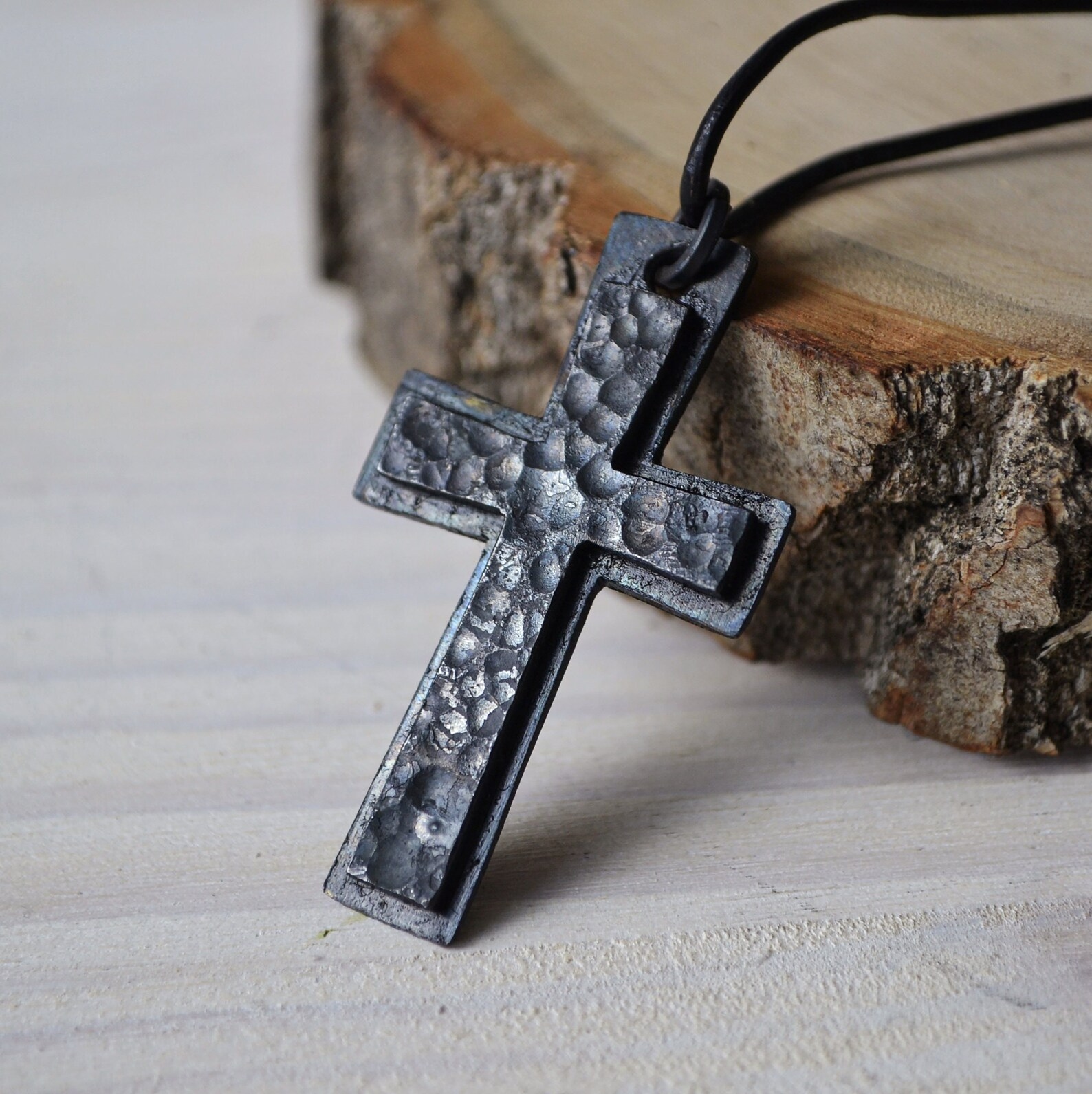 Hand Forged Cross Necklaceiron Cross Pendantceltic - Etsy