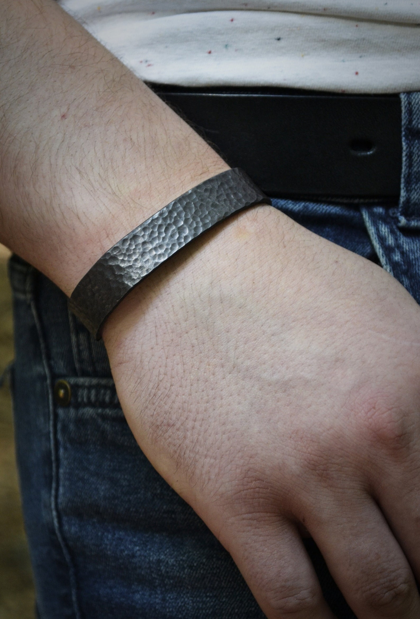 Hand Forged Iron Braceletpersonalized Braceletcustom Mens - Etsy
