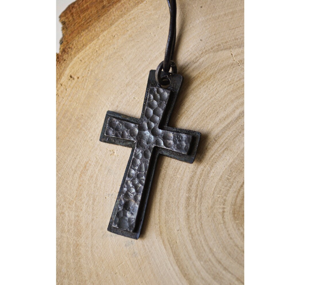 Hand Forged Cross Necklaceiron Cross Pendantceltic - Etsy