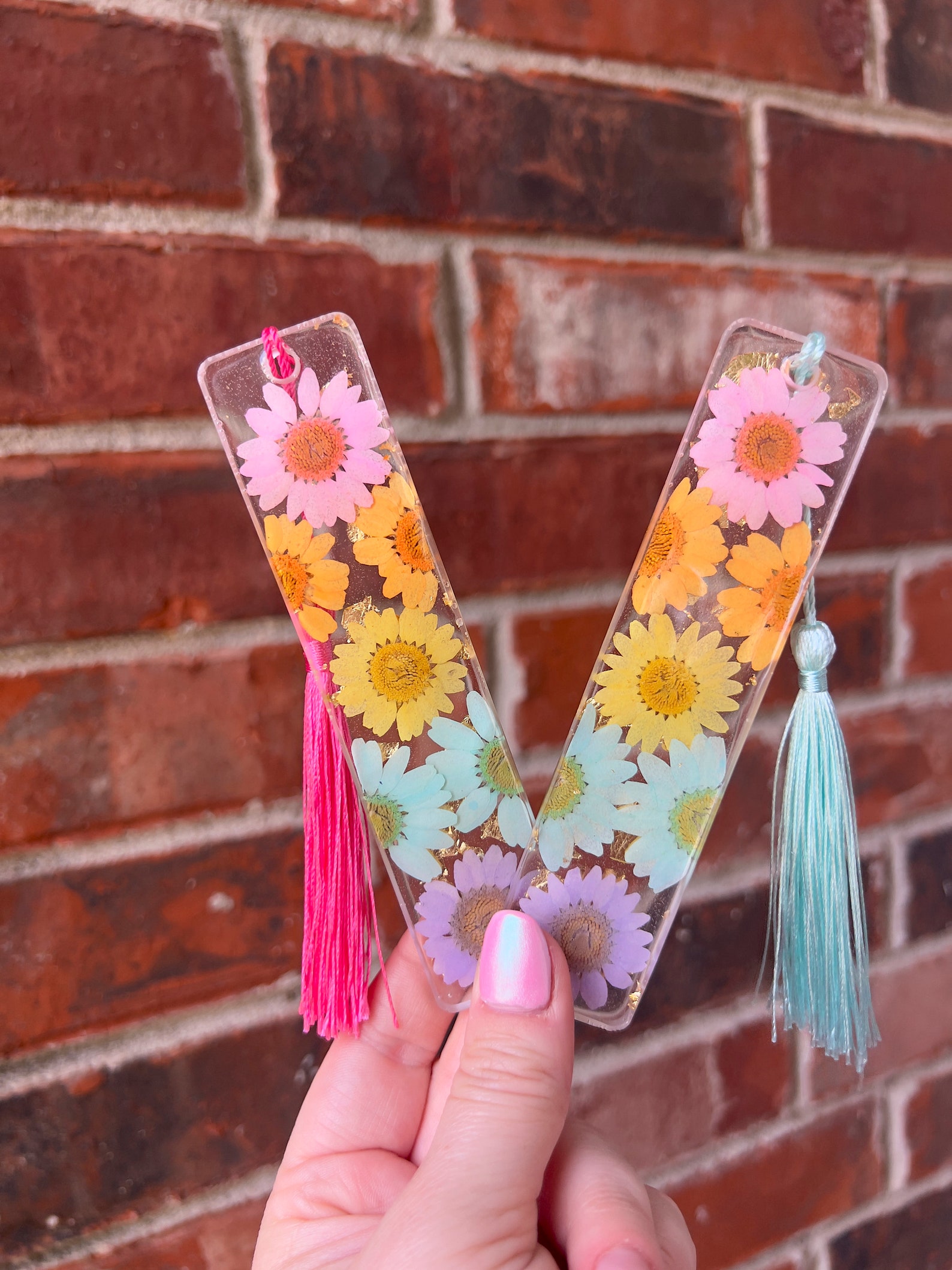 Pastel Rainbow Daisy Resin Bookmark | Pressed Flower Bookmark | Real ...