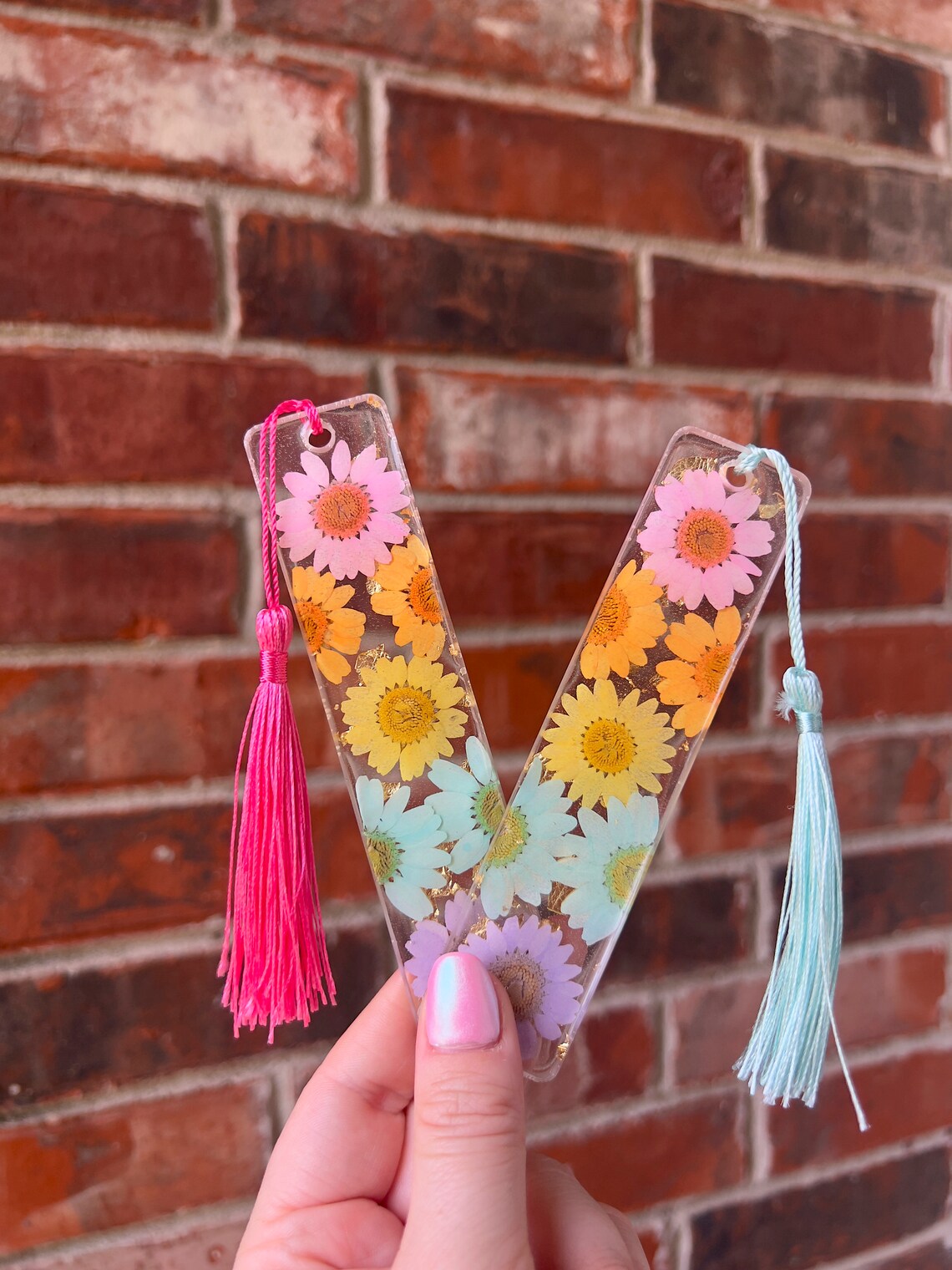 Pastel Rainbow Daisy Resin Bookmark | Pressed Flower Bookmark | Real ...
