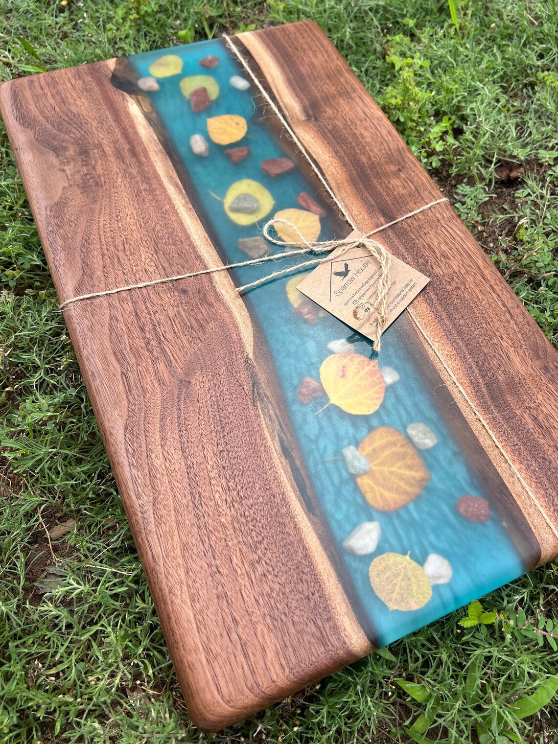 Custom Walnut Cutting/charcuterie River Board With Aspen Leaves and ...