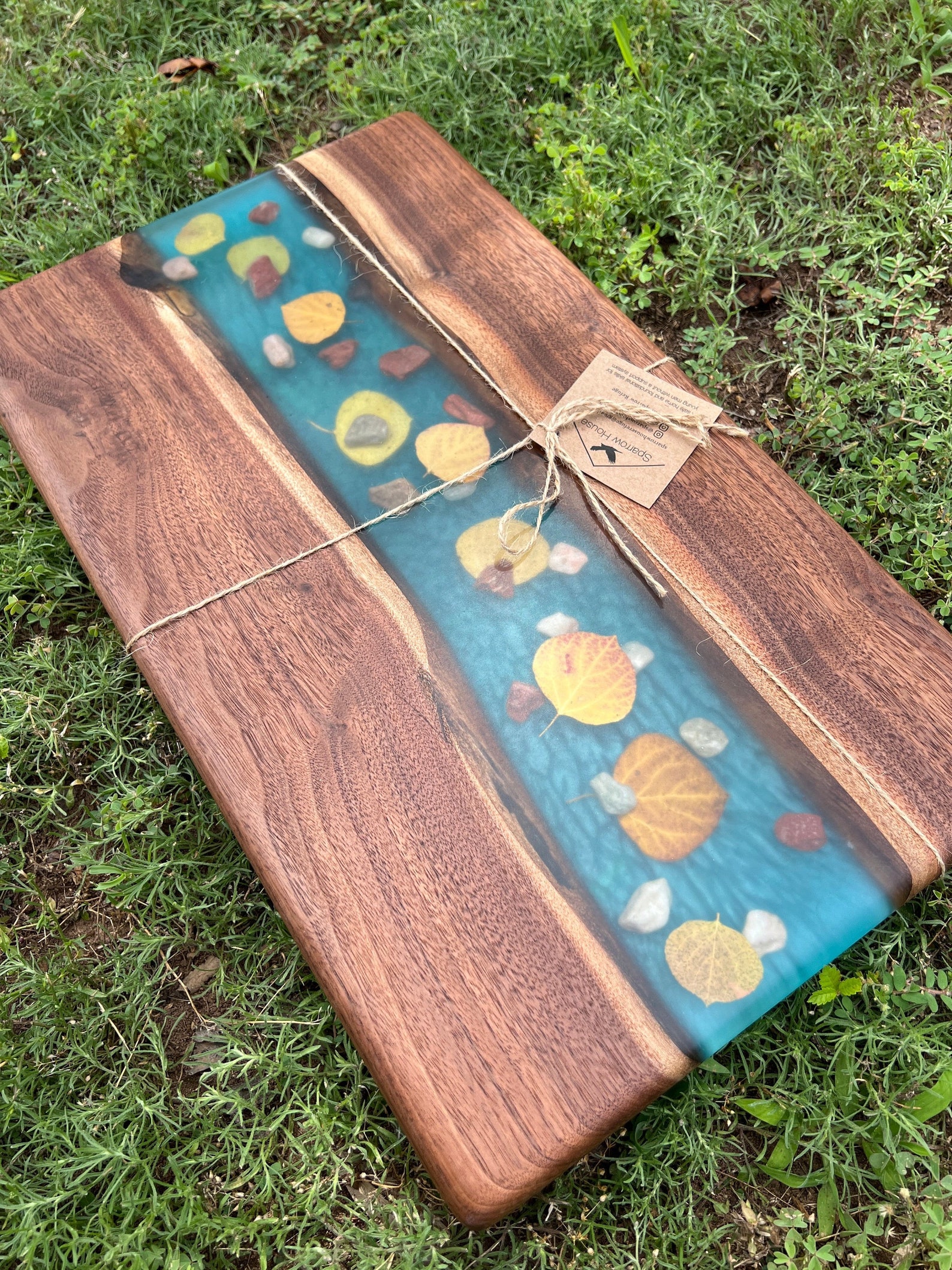 Custom Walnut Cutting/charcuterie River Board With Aspen Leaves and ...