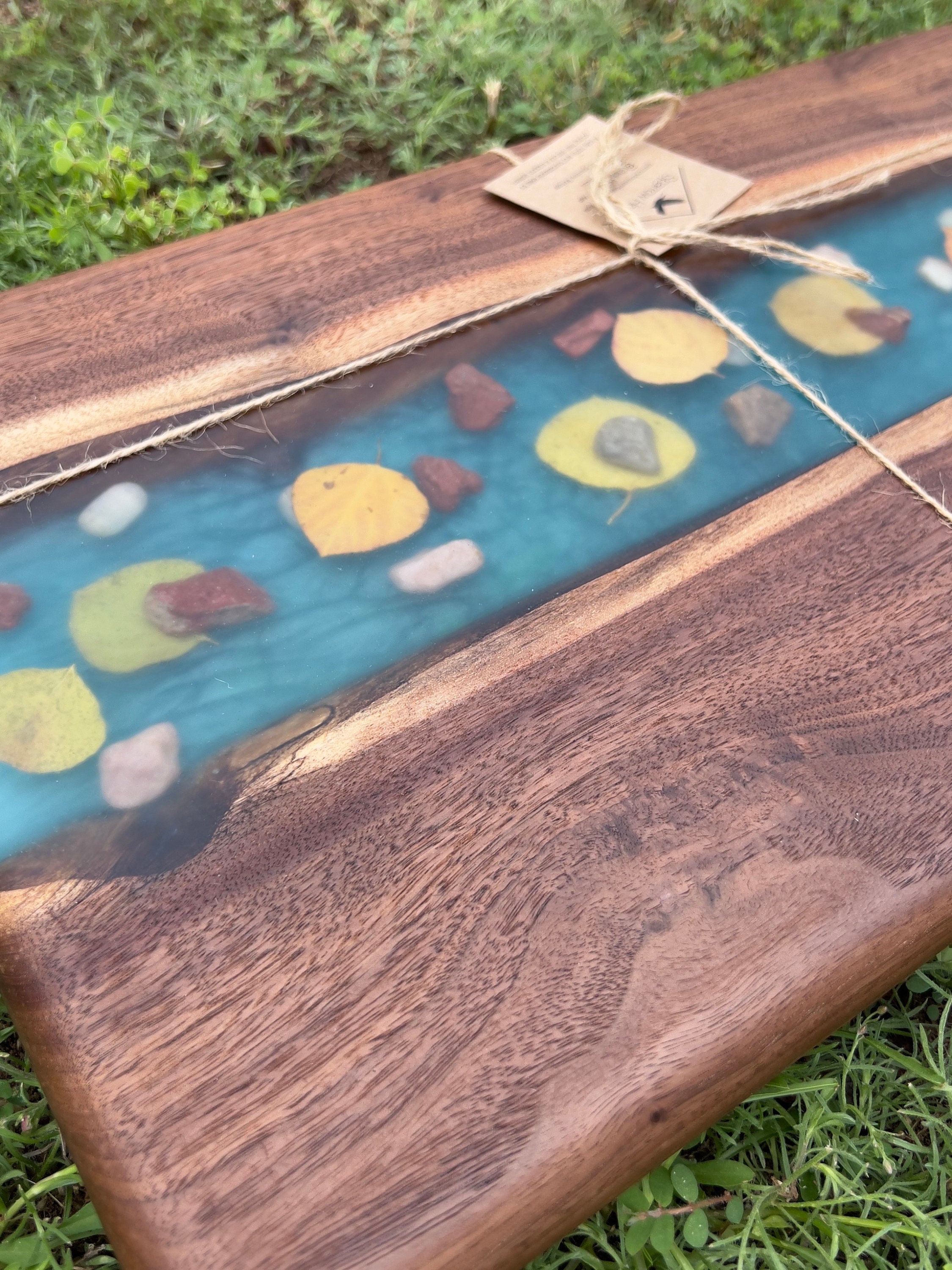 Custom Walnut Cutting/charcuterie River Board With Aspen Leaves and ...