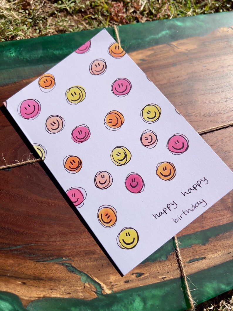 Handmade Watercolor Smiley Face Birthday Card Print - Etsy