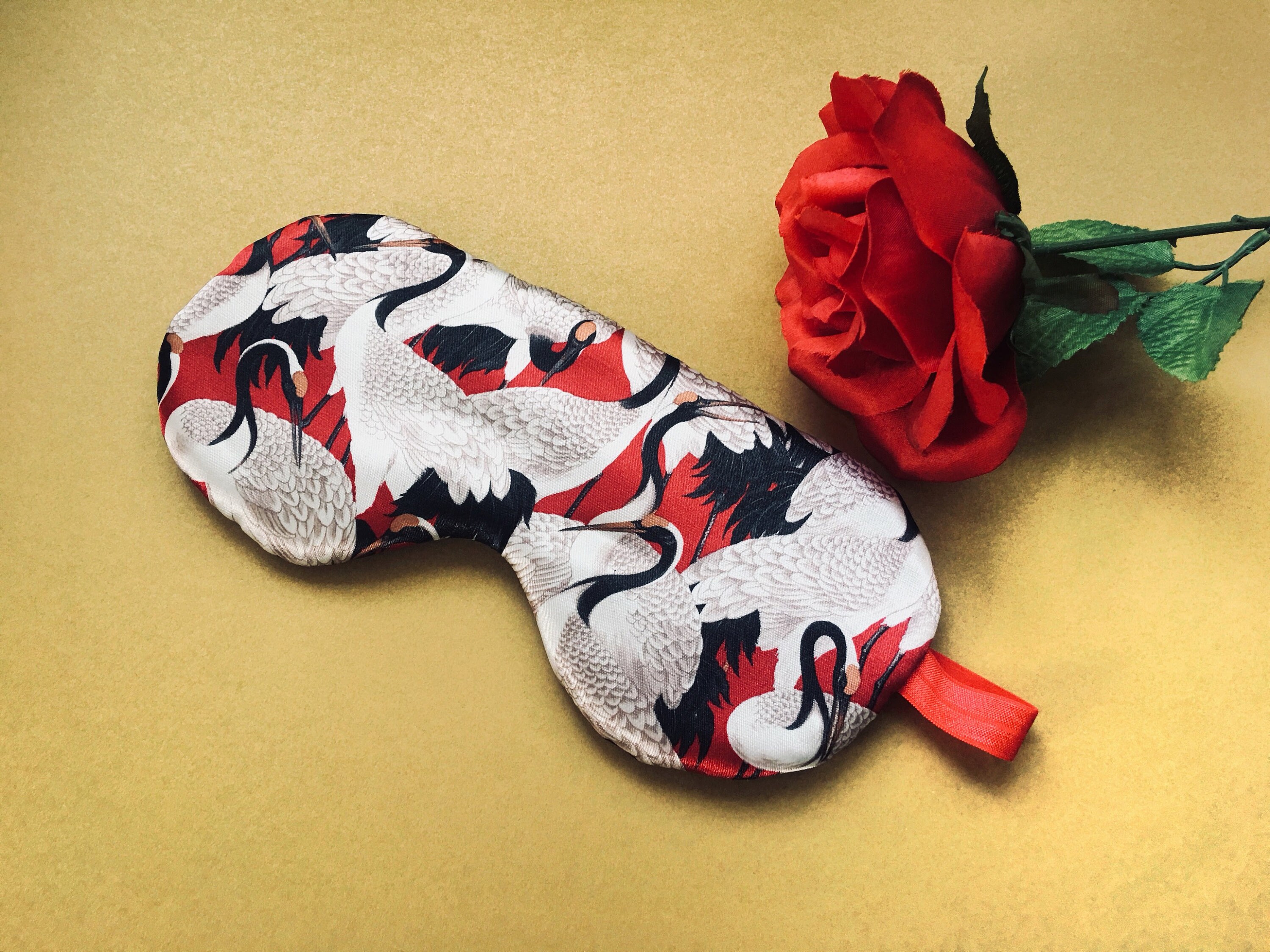 Red Crowned Crane Sleep Eye Mask, Oversized Sleep Mask, Silk Sleeping ...