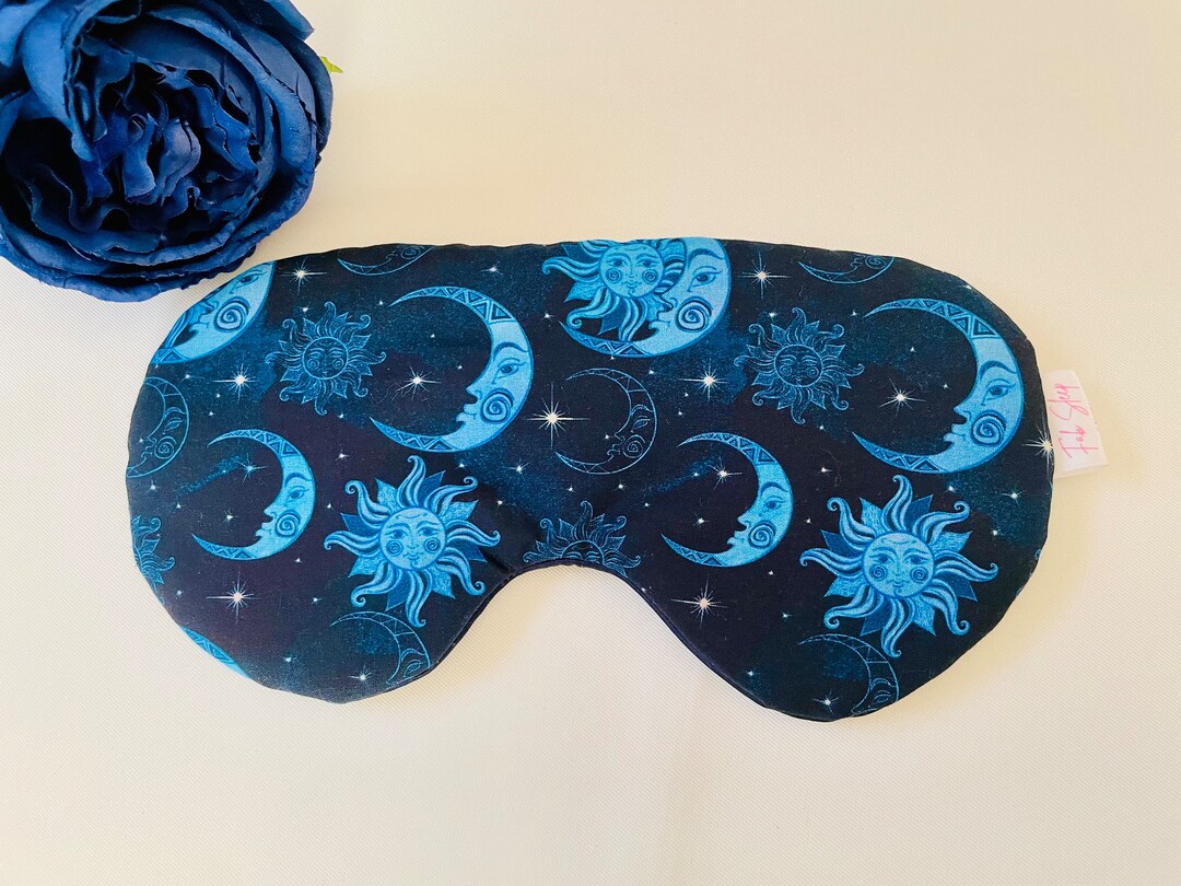 Celestial Sun Moon Stars Sleep Mask, Silk Backing, Adjustable Elastic ...