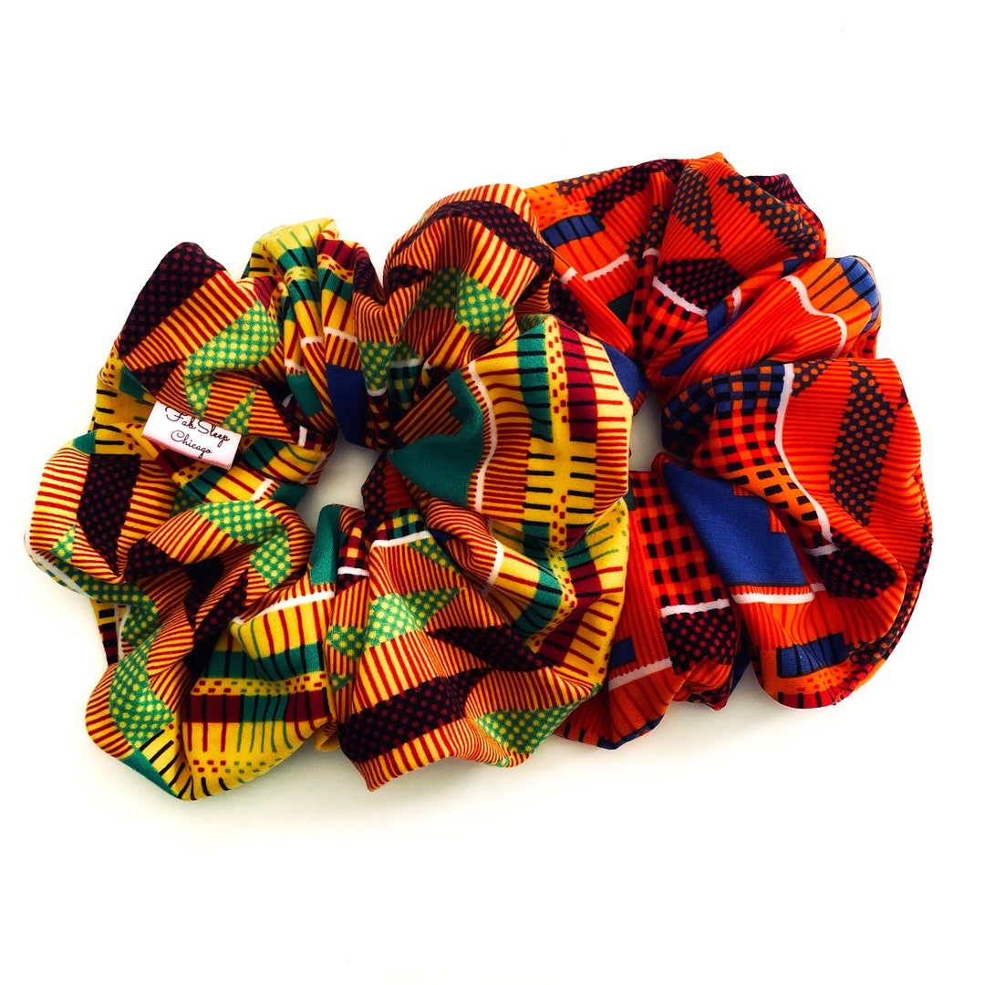 Kente Print Scrunchie, Jumbo Scrunchies, Large Afro Puff Scrunchie ...