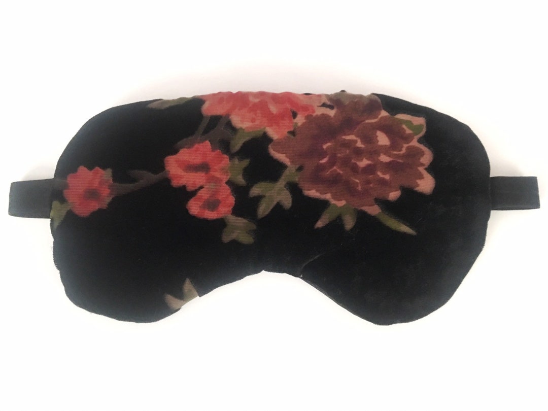 Black Velvet Sleep Mask: Burgundy Floral Silk Lining, Oversized - Etsy