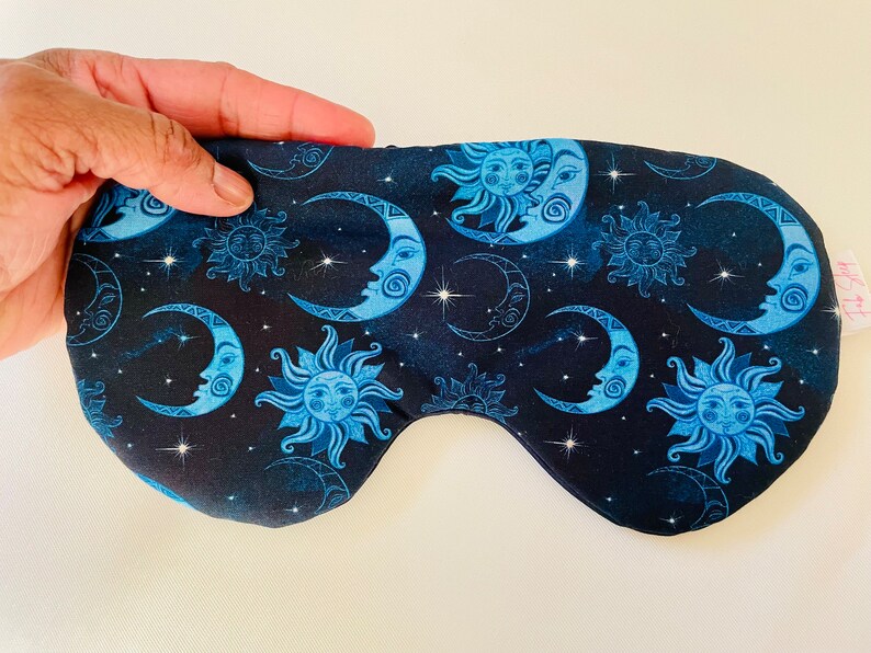 Celestial Sun Moon Stars Sleep Mask, Silk Backing, Adjustable Elastic ...