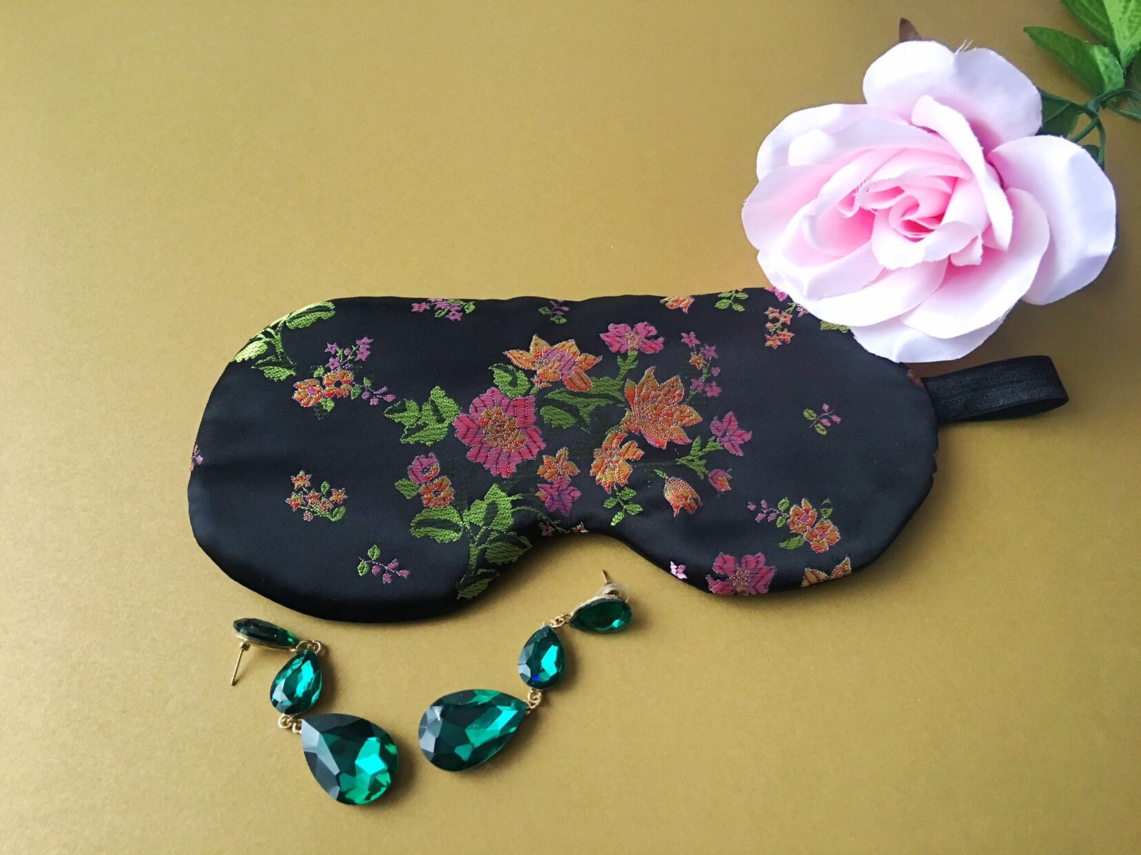 Chic Floral Print Sleep Mask, Orchid Flower Eye Mask, Adjustable Black ...