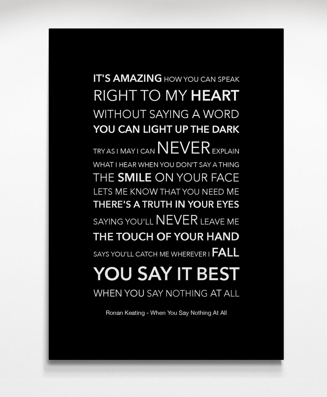 Ronan Keating - When You Say Nothing at All - Black & White Lyric Art ...