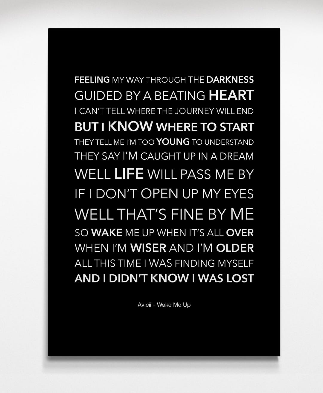 Avicii - Wake Me up - Black & White Lyric Art Poster - Etsy