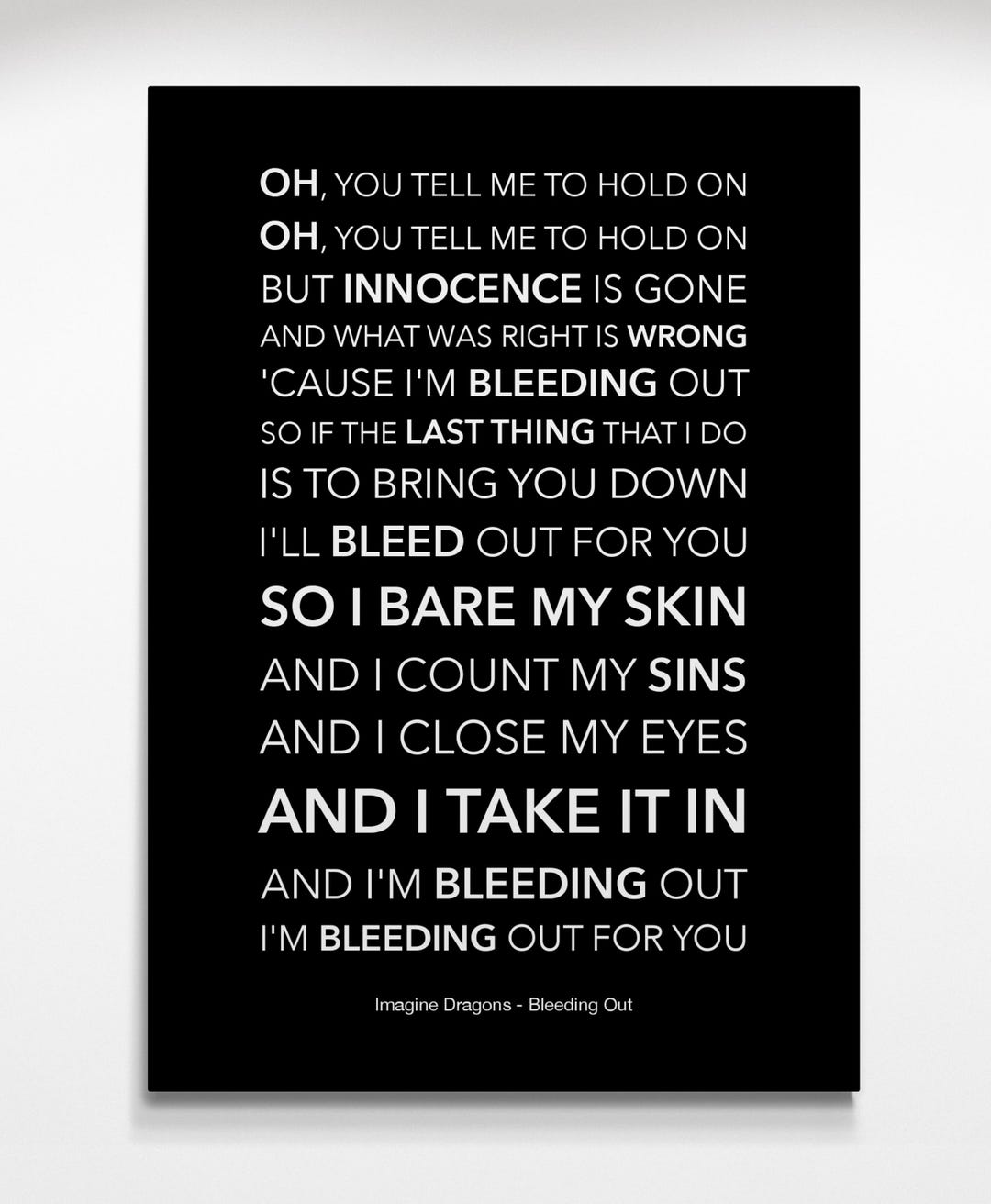 Imagine Dragons - Bleeding Out - Black & White Lyric Art Poster - Etsy