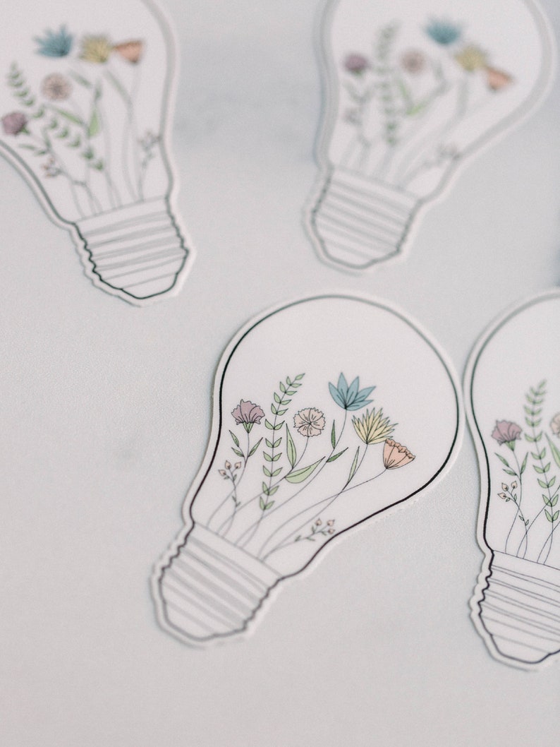 Bright Idea Floral Light Bulb Vinyl Sticker - Etsy