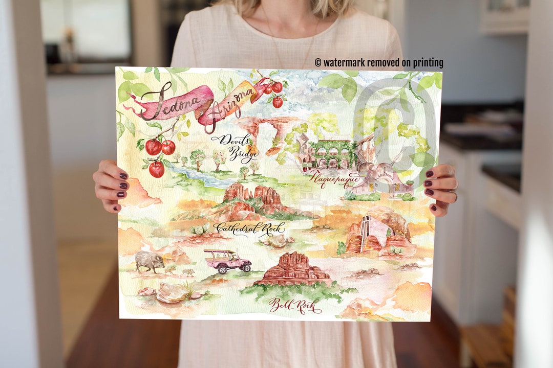 Watercolor Map of Sedona, Arizona - Etsy