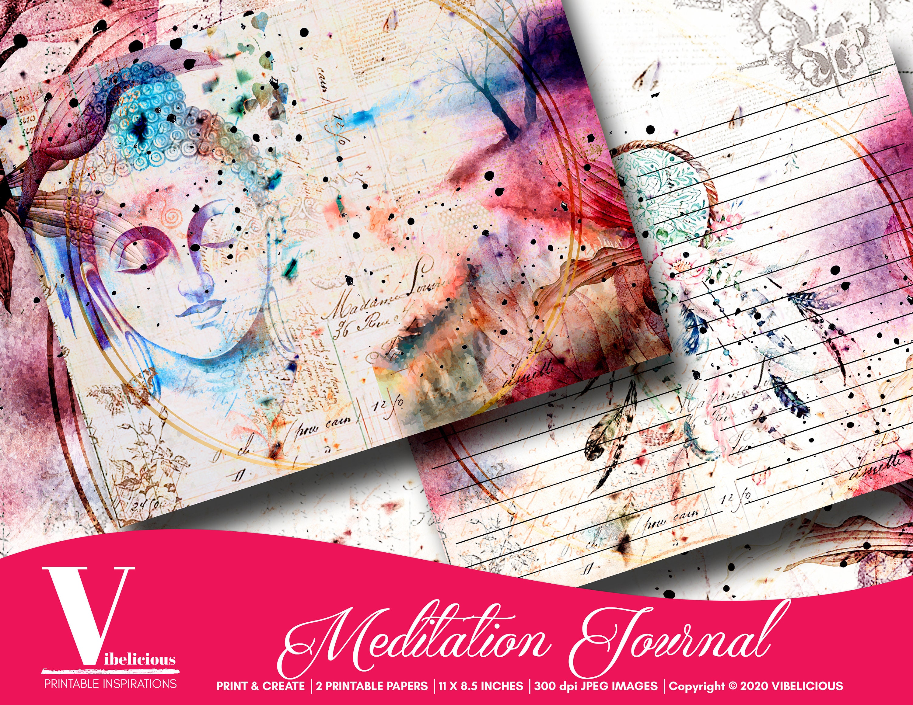 MEDITATION JOURNAL PRINTABLE Kit Journal Papers Buddha Mindfulness Junk ...