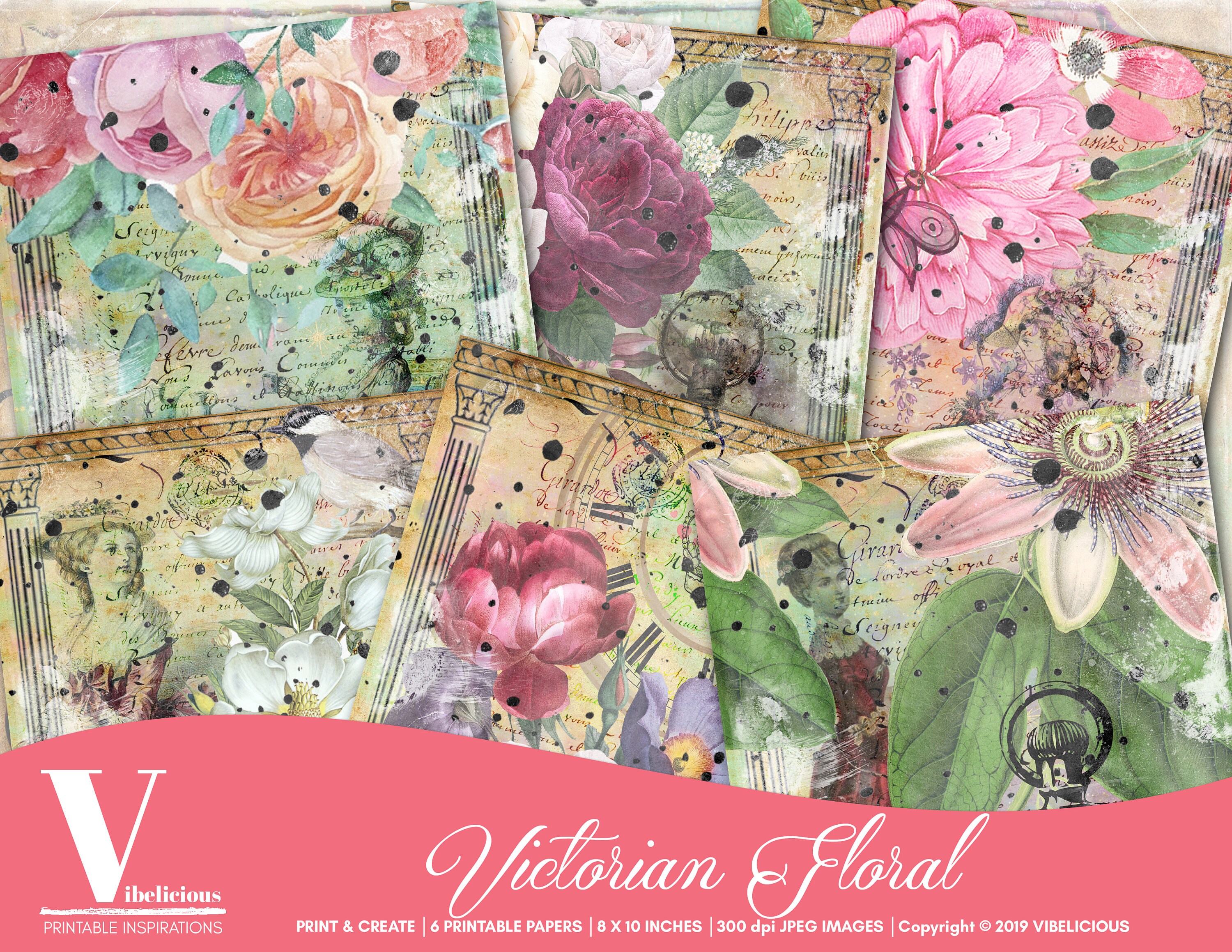 VICTORIAN FLORAL PRINTABLE Journal Papers Journal Pages Junk Journal ...