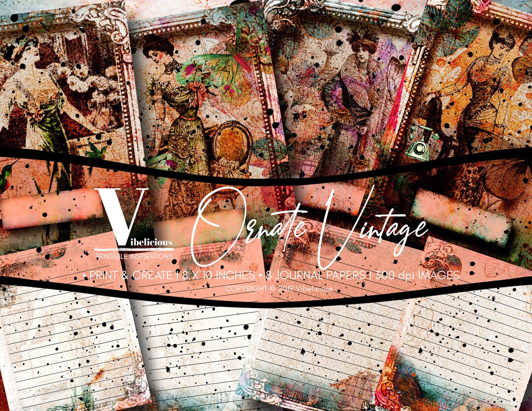 ORNATE VINTAGE Printable Journal Kit Journal Pages Grunge Vintage Women ...