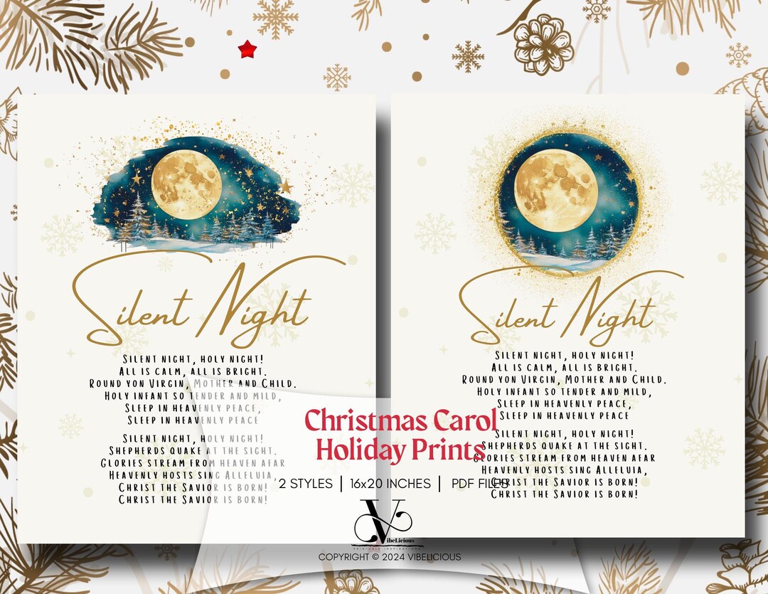 SILENT NIGHT CHRISTMAS Carol Lyrics Holiday Print, Christmas Wall Art ...