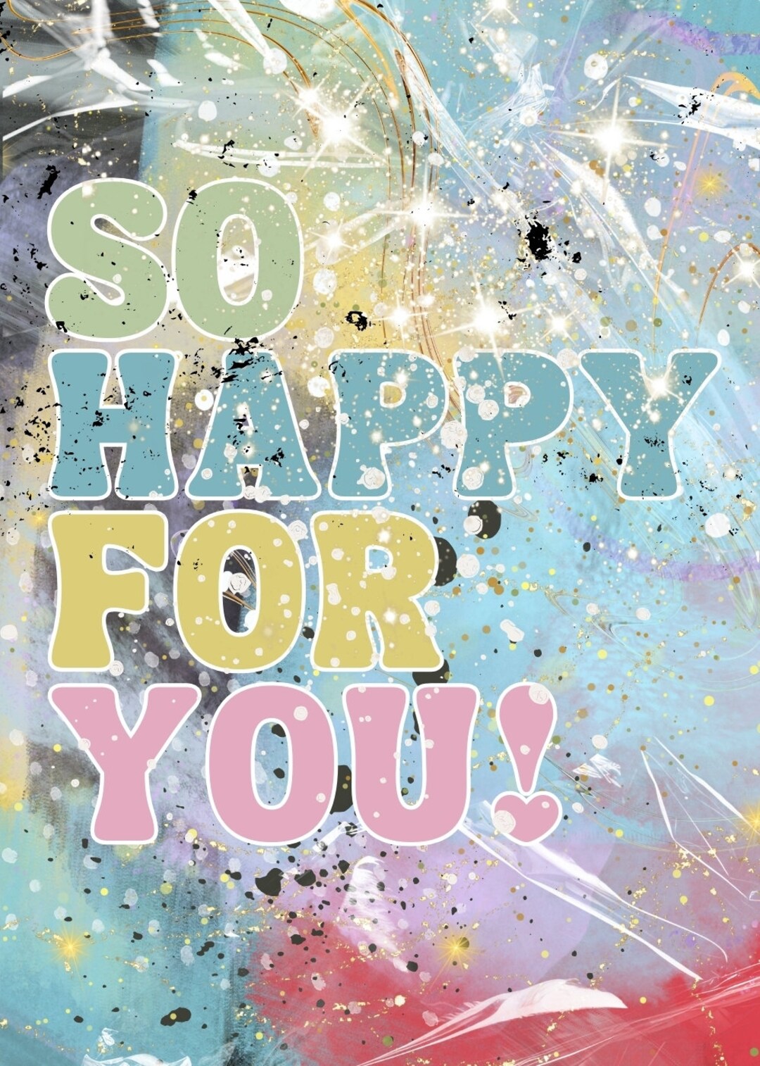 SO HAPPY for You Printable Typography DIY Greeting Card, 5x7 Card ...