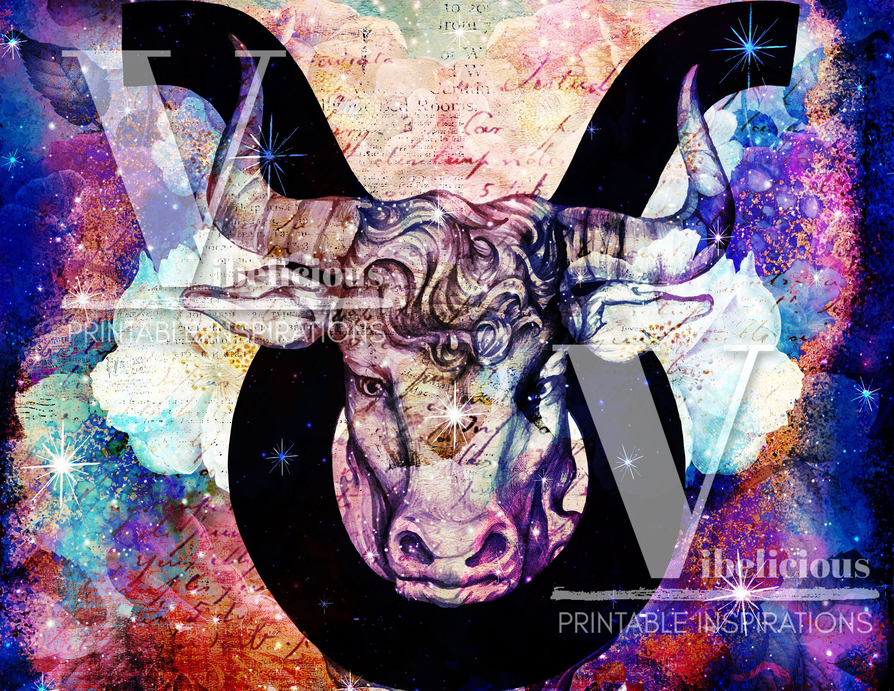 TAURUS - ASTRO GRUNGE Printable Journal Kit Digital Paper Grunge Paper ...