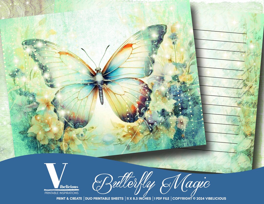 BUTTERFLY MAGIC DUO Journal Sheets, Lined Sheets, Decorative Paper ...