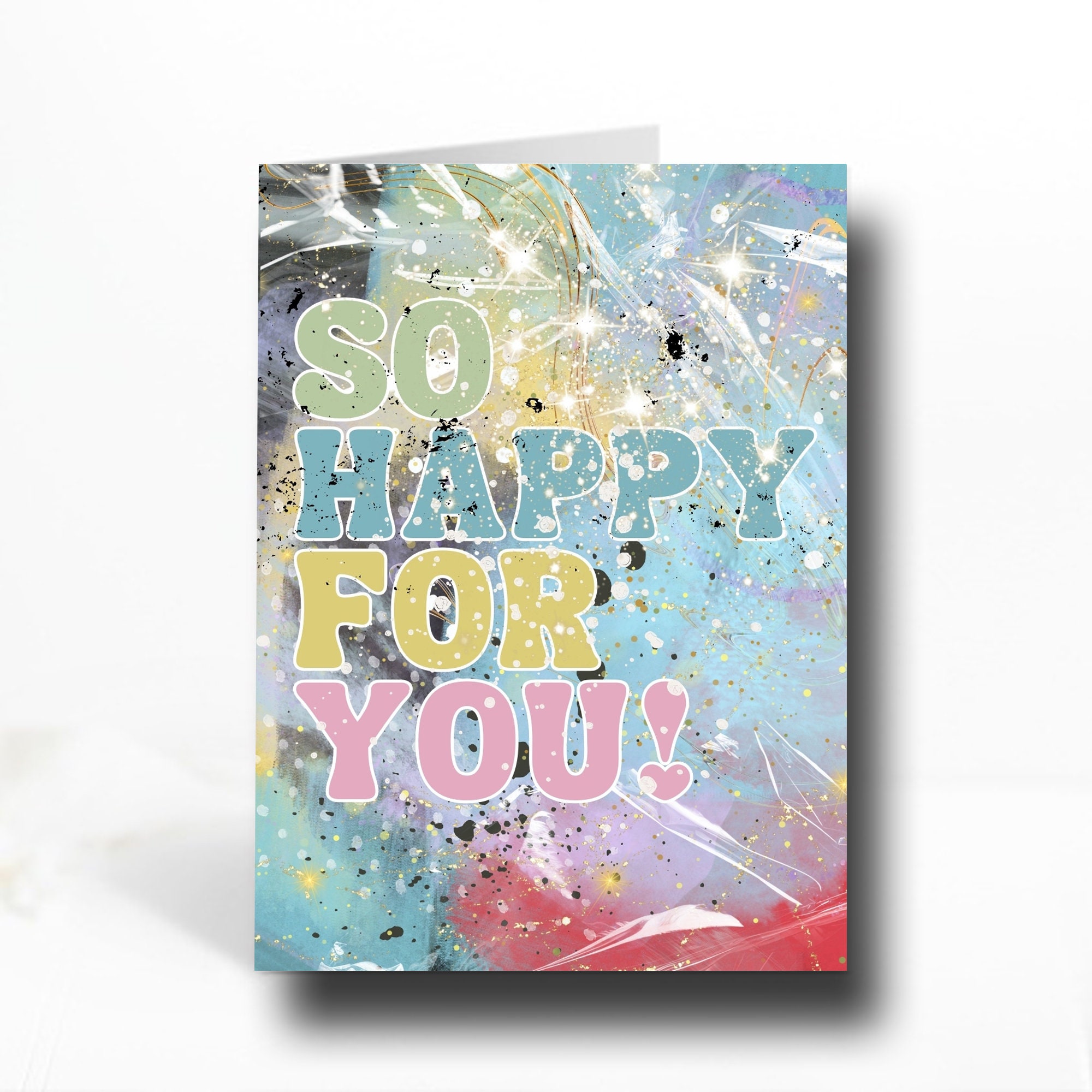 SO HAPPY for You Printable Typography DIY Greeting Card, 5x7 Card ...