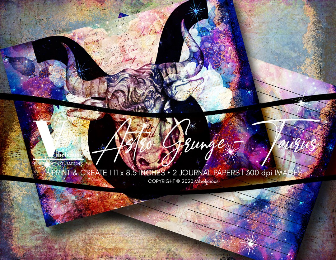 TAURUS - ASTRO GRUNGE Printable Journal Kit Digital Paper Grunge Paper ...