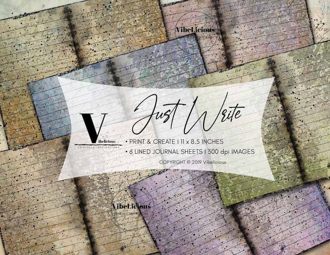 JUST WRITE Printable Lined Journal Sheets Junk Journal Grunge Paper ...