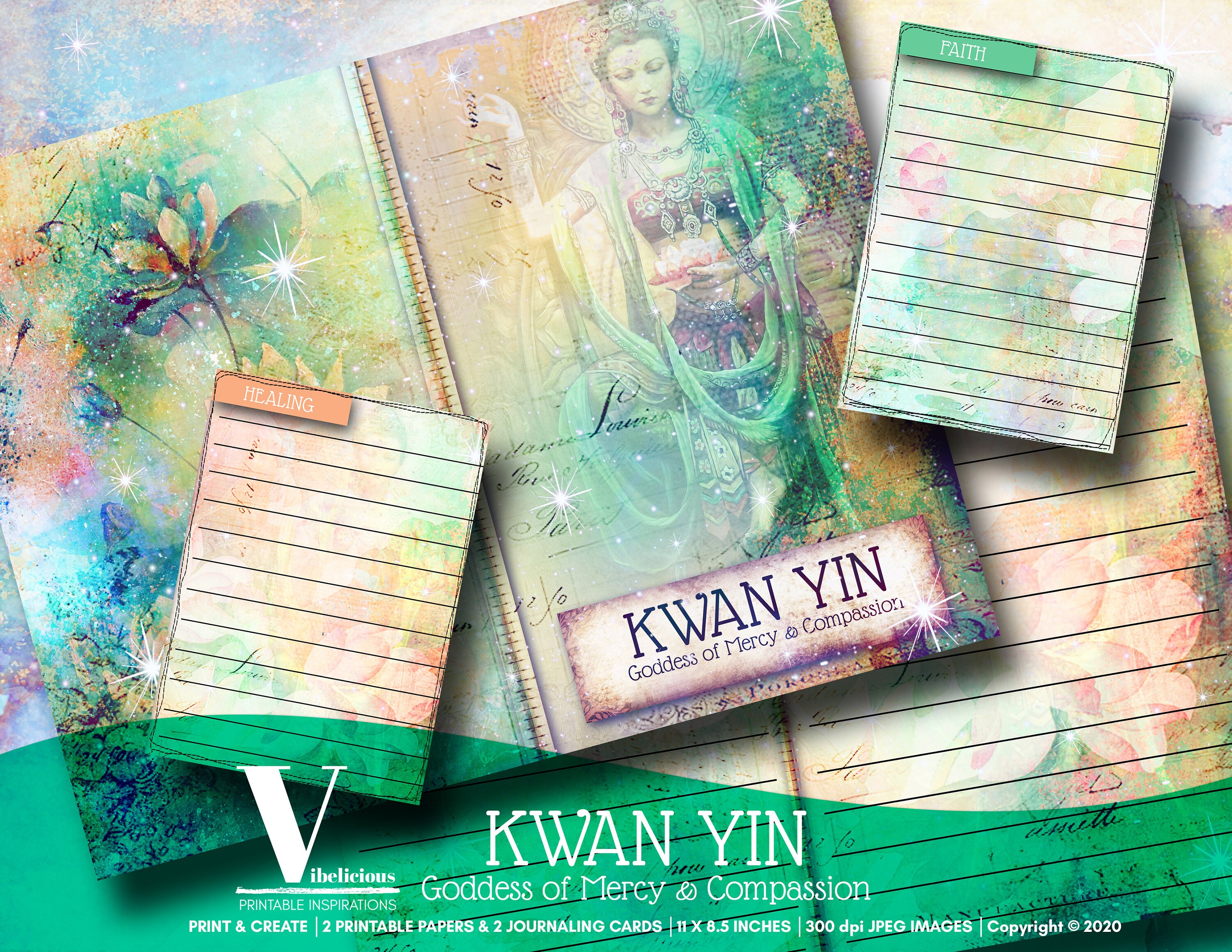KWAN YIN GODDESS Journal Set Printable Journal Mercy Compassion ...
