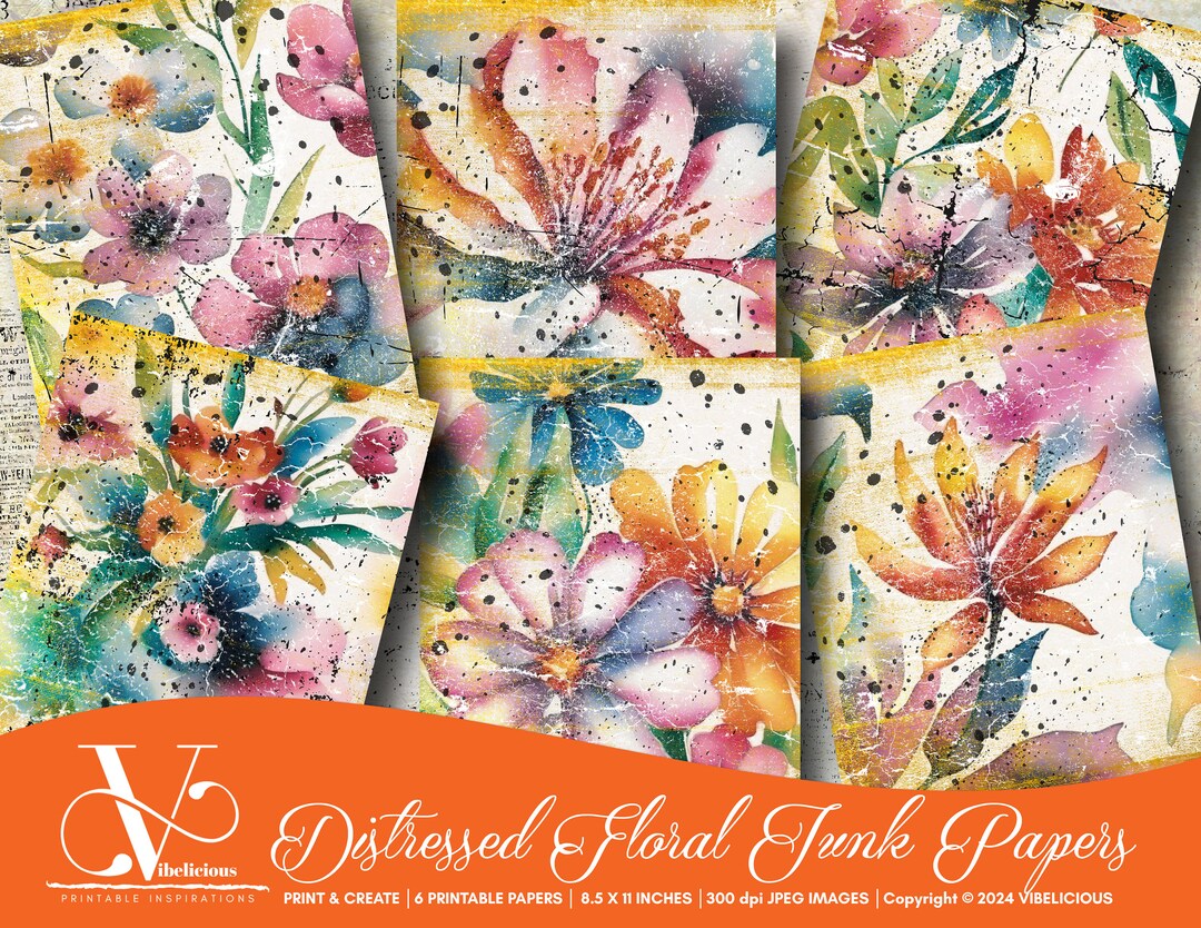 FLORAL DISTRESSED Junk Journal Papers Printable Journal Papers ...