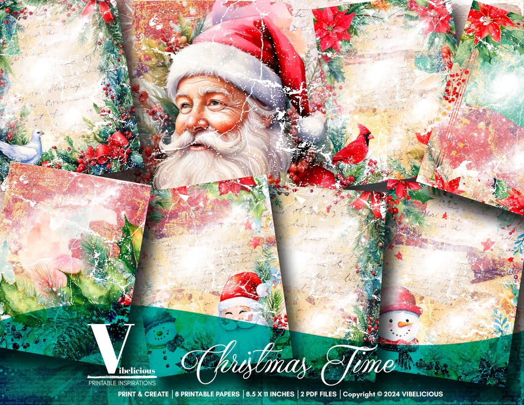 CHRISTMAS TIME JUNK Journal Printable Papers Distressed Rustic Texture ...