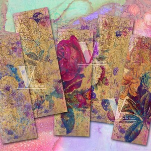 GOLD FLORAL Printable Bookmarks Digital Instant Download Grunge ...